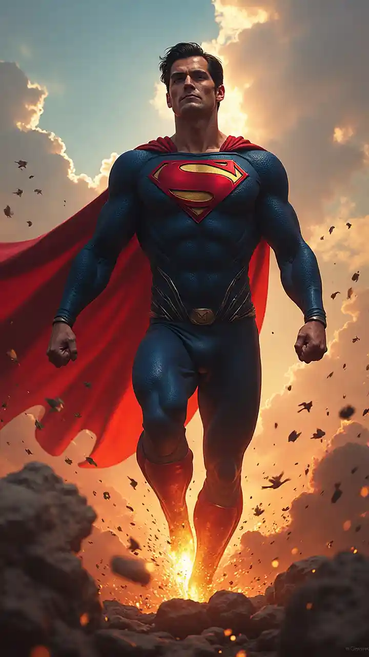 Dynamic Superman Scene in the Style of Ross Tran