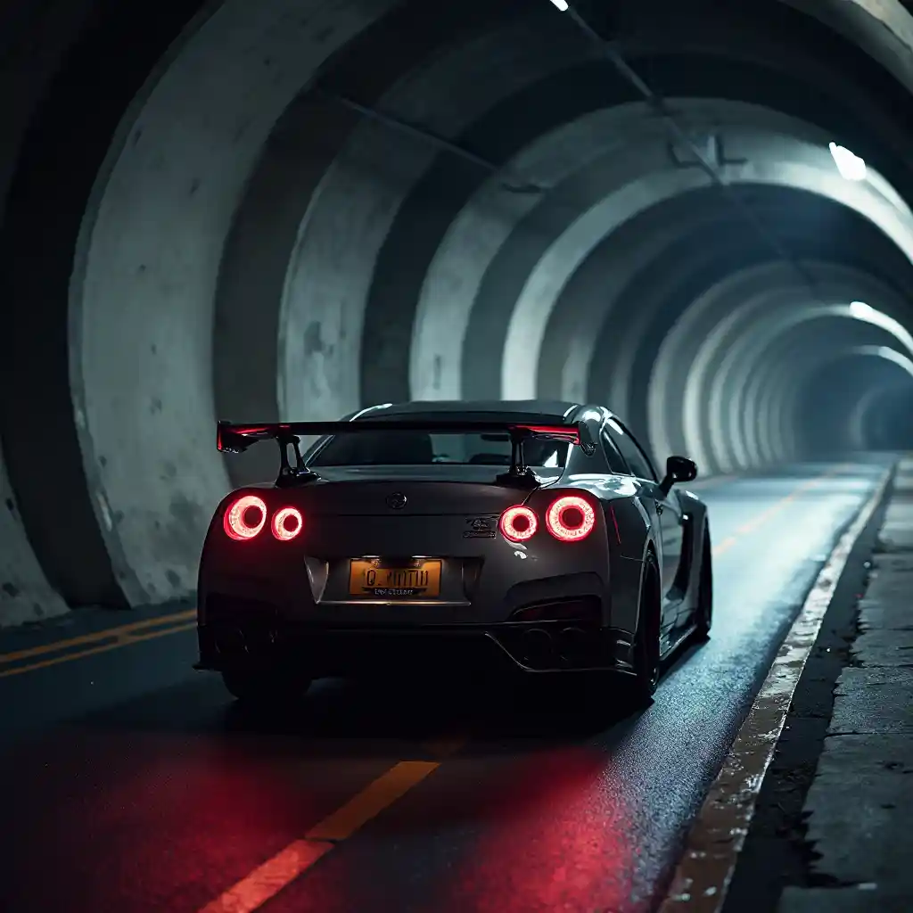 Nissan GTR R35 Roaring Through Dark Tunnel Scenarios