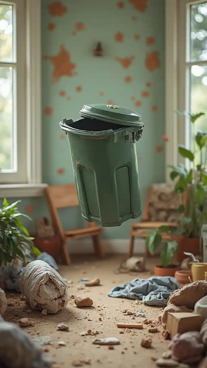 The Curious Flight of a Trash Can Above a Cottage