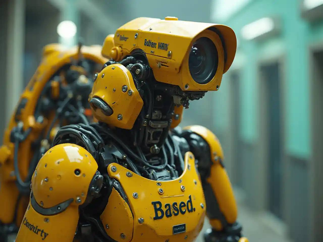 Futuristic Humanoid Robot with Integrated Security Camera