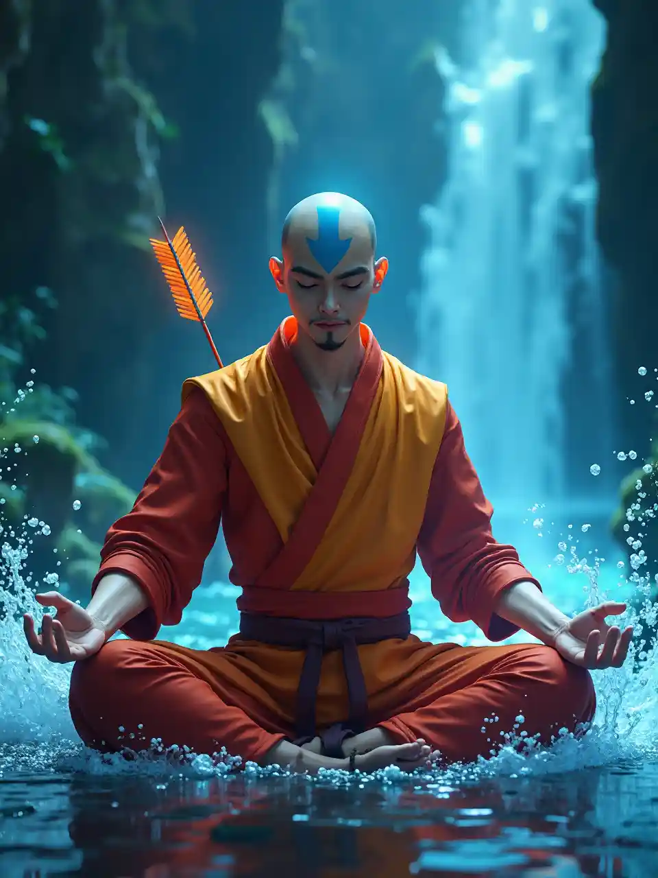 Avatar Aang in Surreal Cinematic Water Bending Scene
