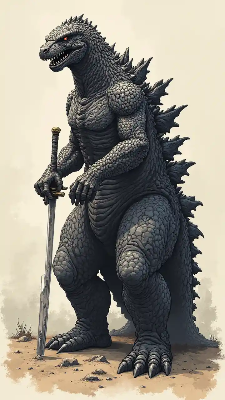 Designing a Simple Godzilla Tattoo with a Sword