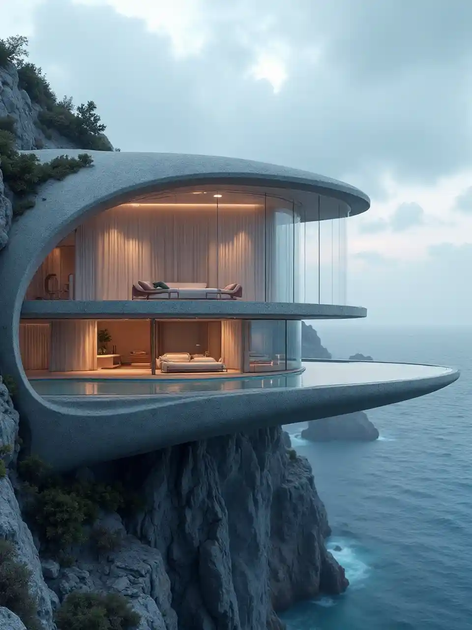 Futuristic Coastal Villa with Fluid Geometry and Luxury Design
