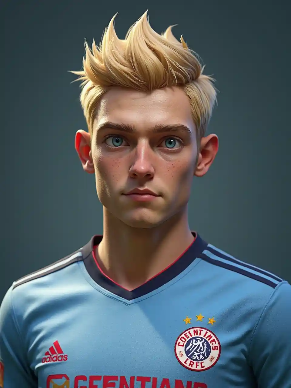 Designing a Character with Blue Locks and Serious Expression