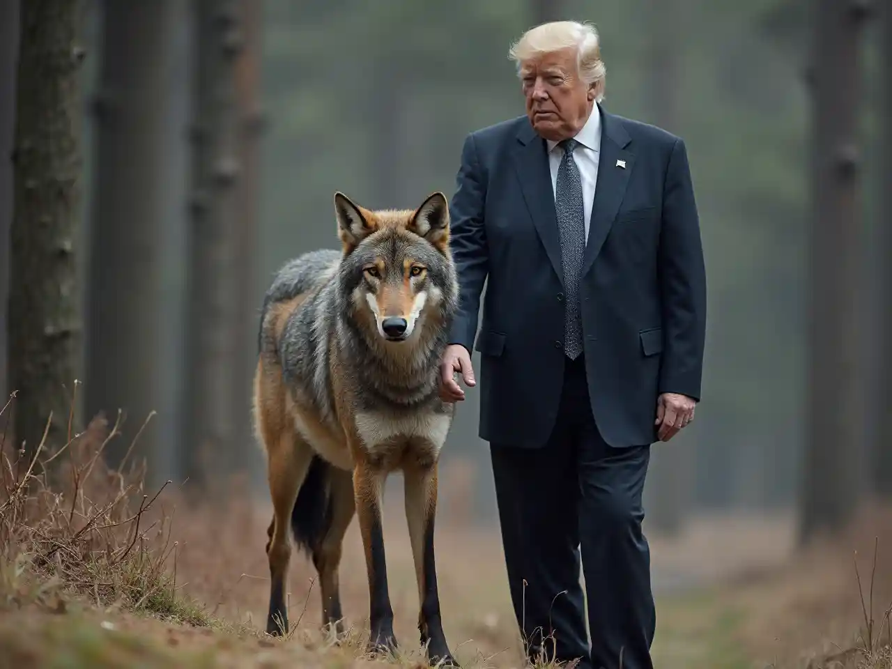 The Presidential Gray Wolf in a Suit with Elk