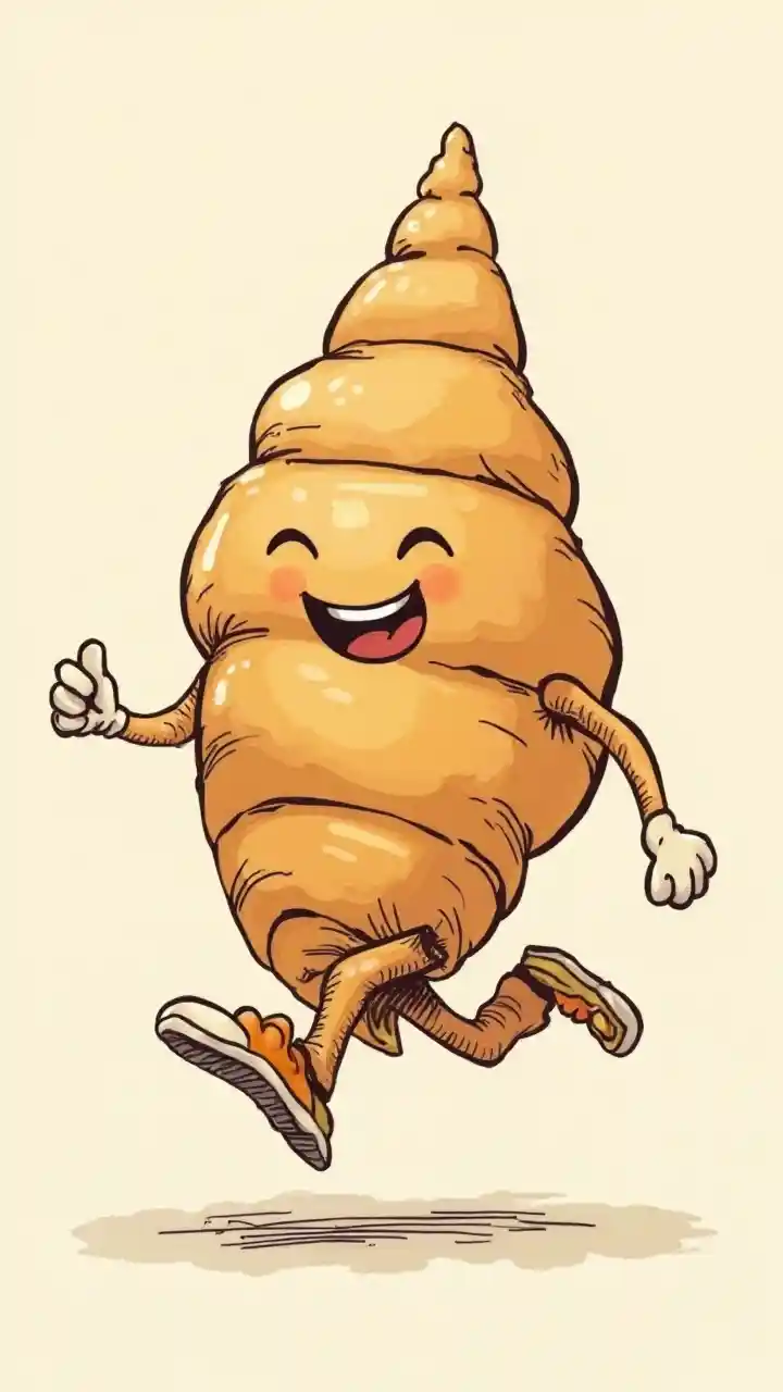 Vector Sketch of a Croissant Mascot Running in Full Height