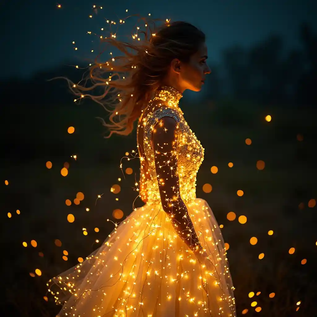 Goddess Adorned with Glowing Fireflies in Ethereal Elegance