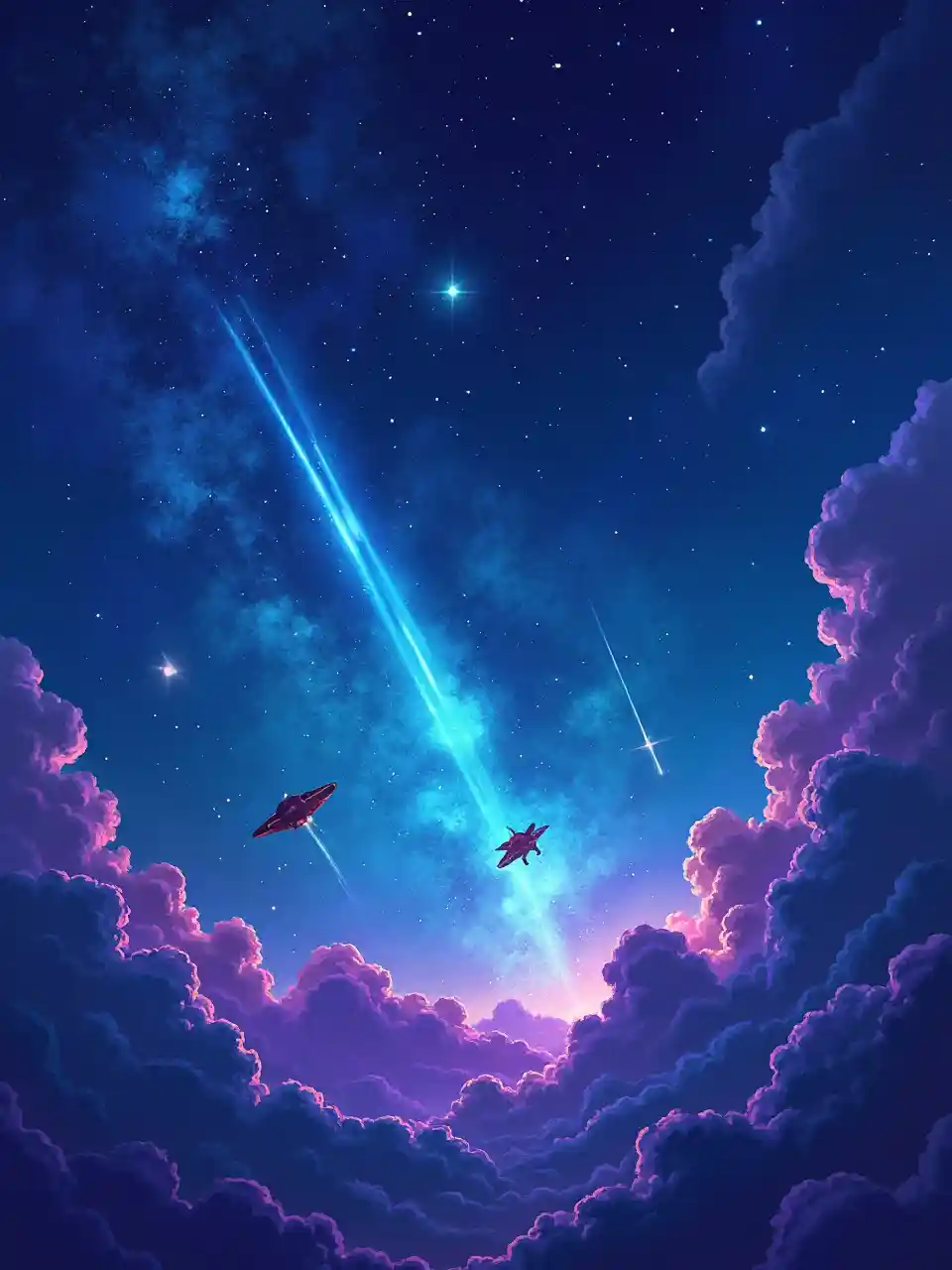 A Celestial Marvel: Shooting Stars and Spacecraft Under Midnight Skies