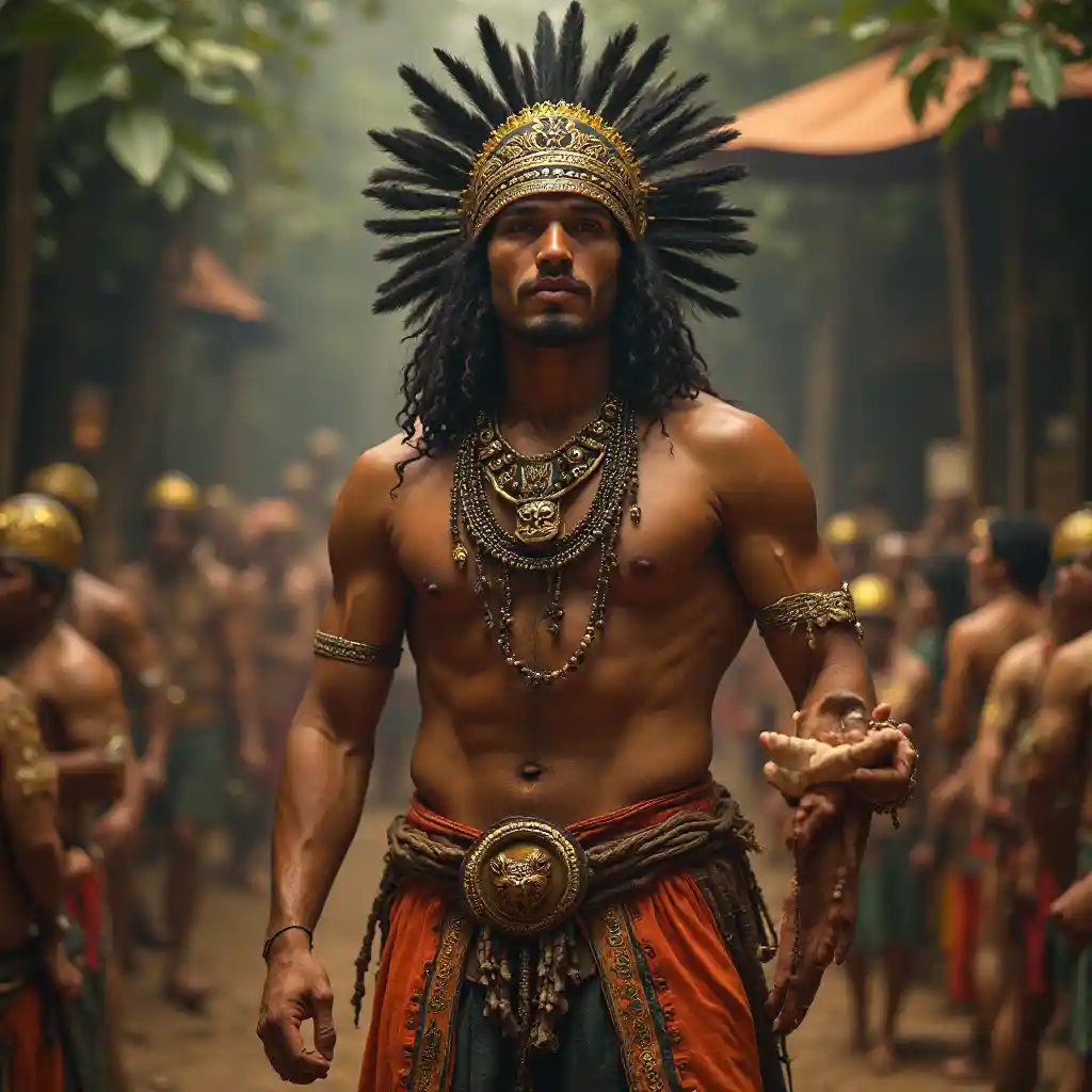 Ancient Aztec Priest Performing Ritual for Quetzalcoatl