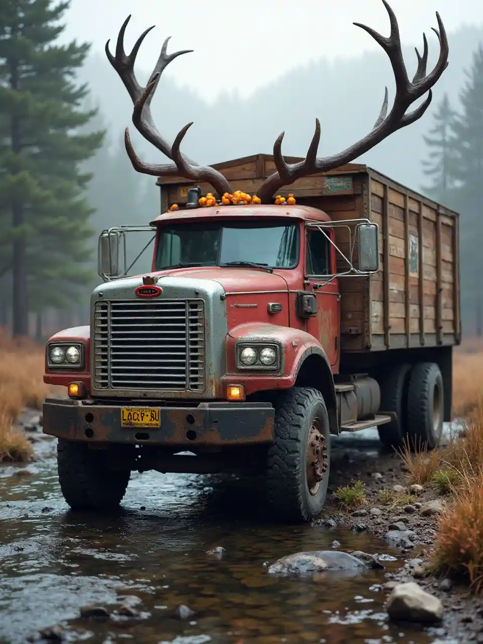 Majestic Cape Cod Express Truck with Antlers by Mountain Stream