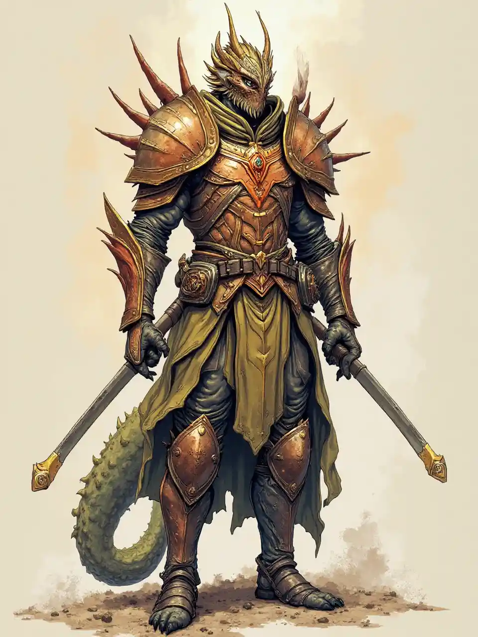 Illustrate a Fearsome Warrior in Draconic Armor