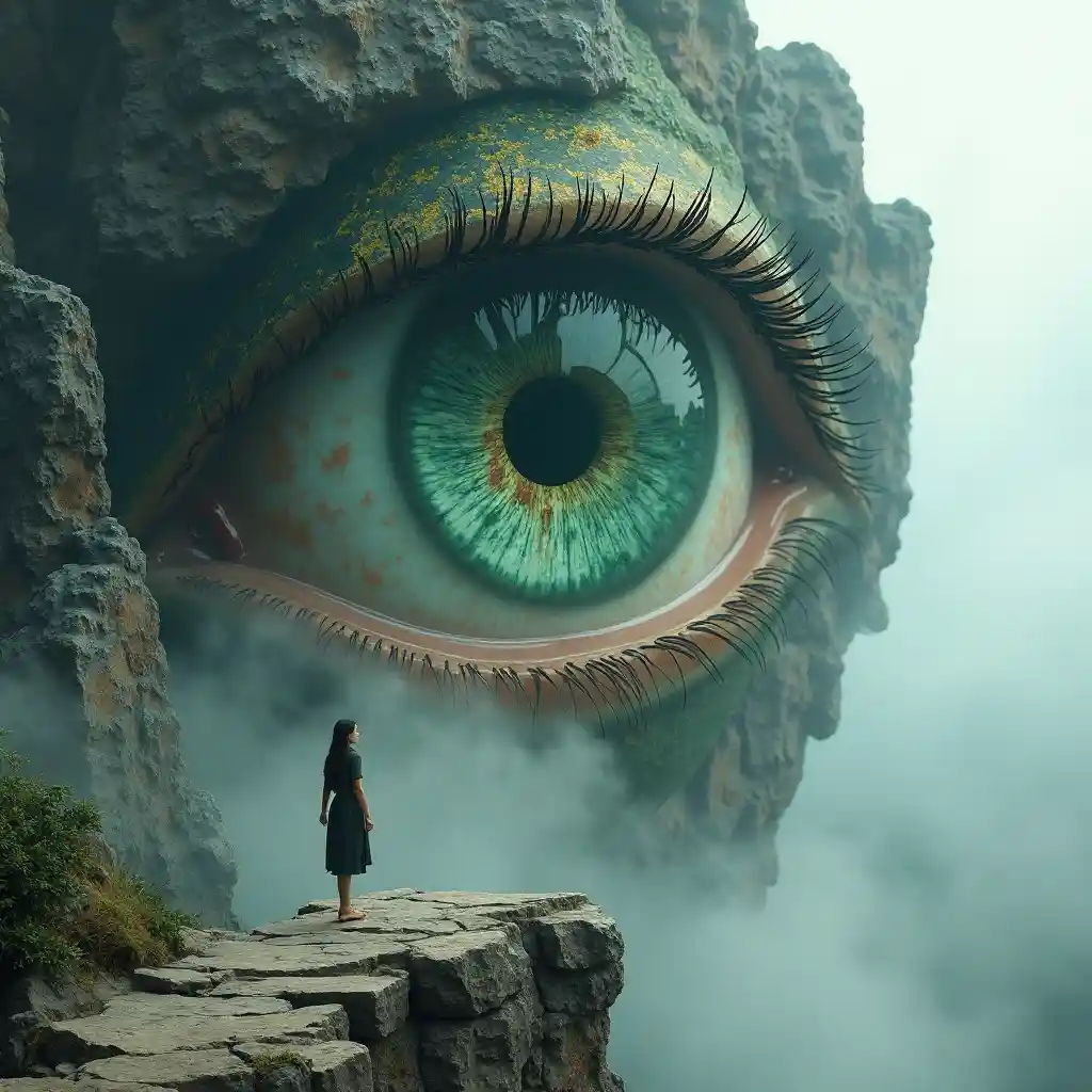 A Surreal Journey Through the Eye of a Colossal Mountain