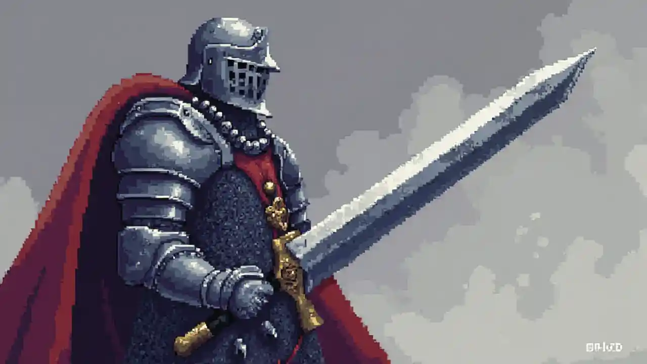 Classic Retro Pixel Art of Knight with Sword