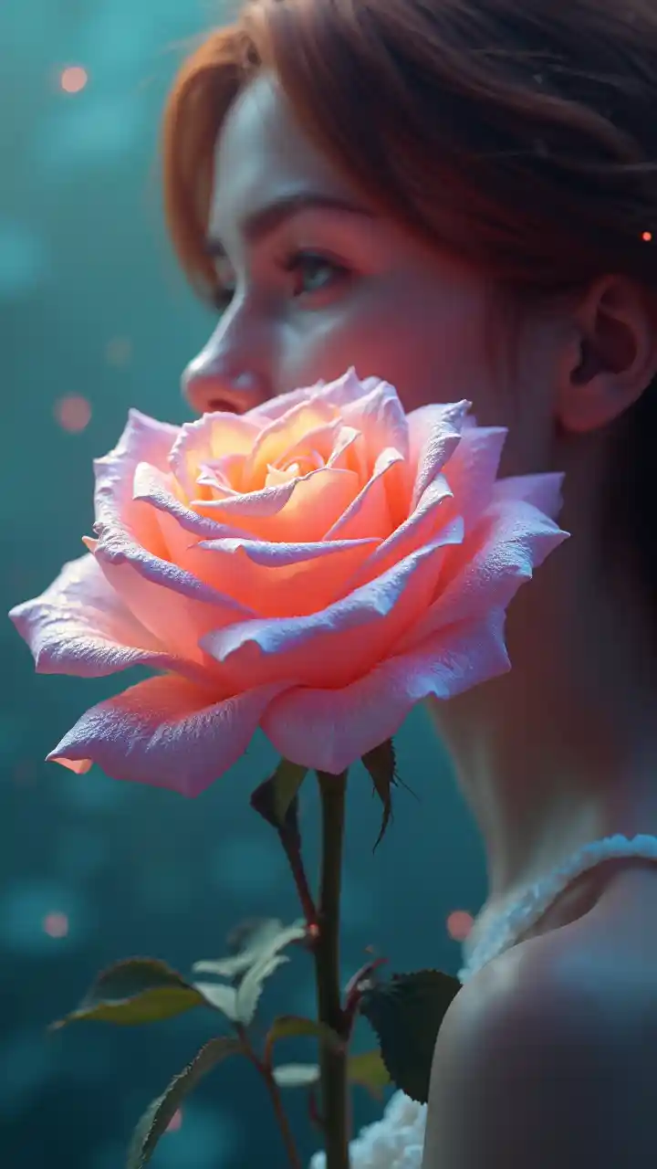 Ethereal Rose in Full Bloom with Mystical Lighting Effects