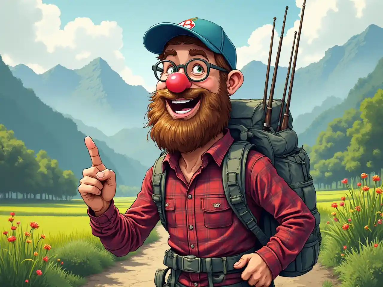 A Vibrant Journey of a Cheerful Bearded Clown in Nature