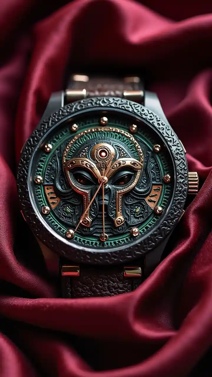 Intricate Modern Wrist Watch Design with Mayan Characters