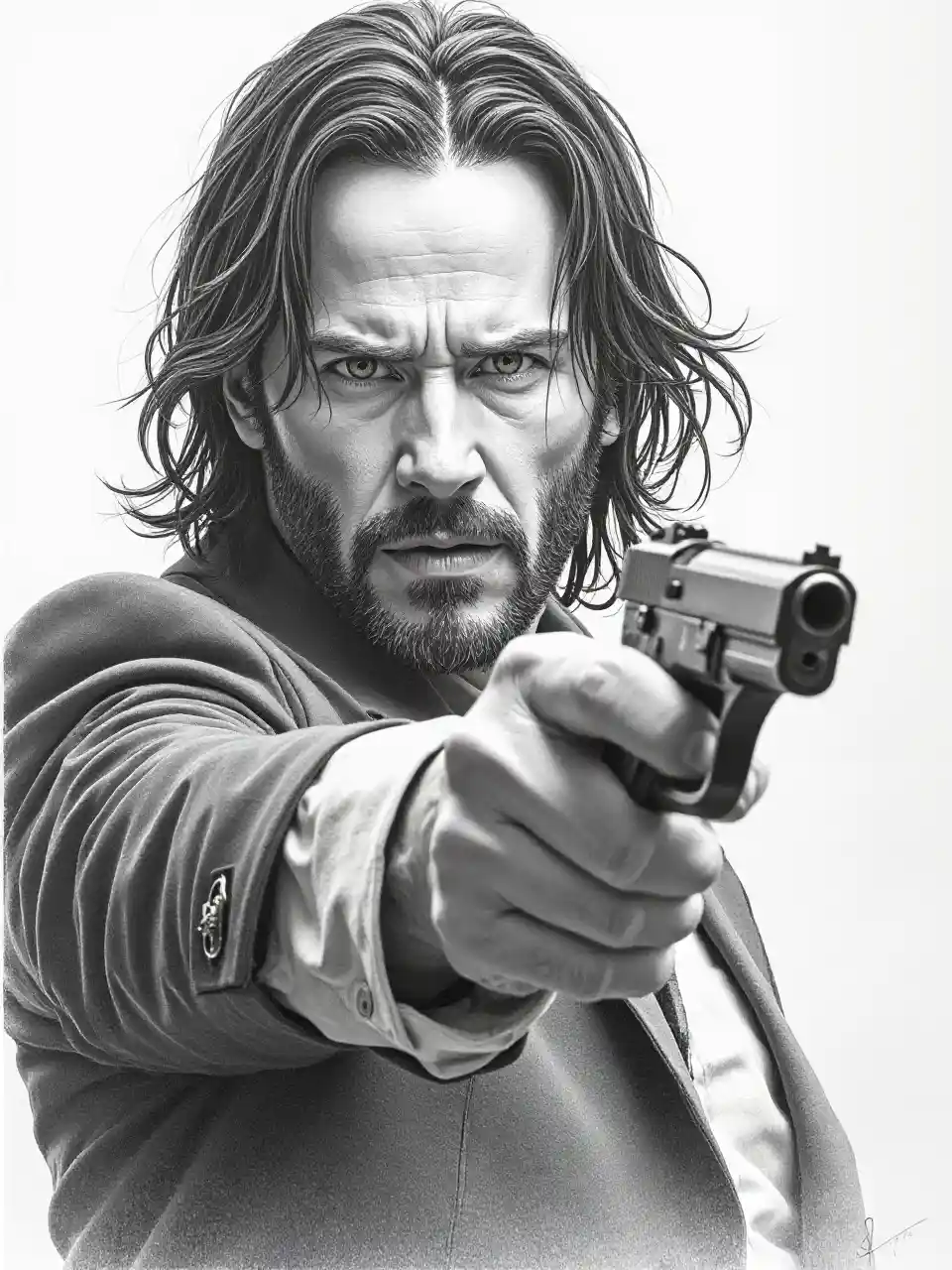 رسم قلم رصاص ديناميكي丨Kenu Riveskinu Rives بدور John Wick in Action