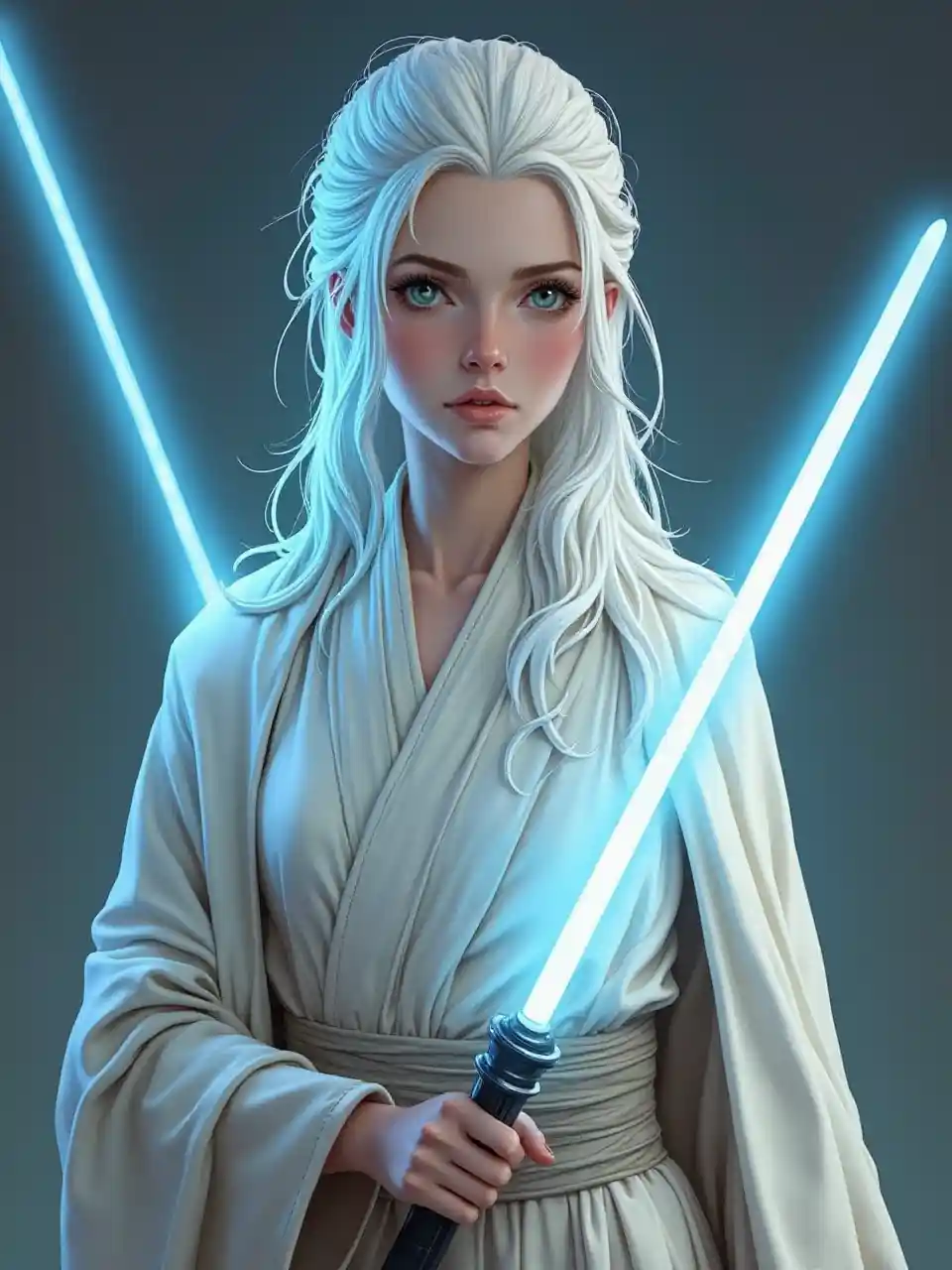 Portrait of a Young Jedi Woman with Silver Eyes