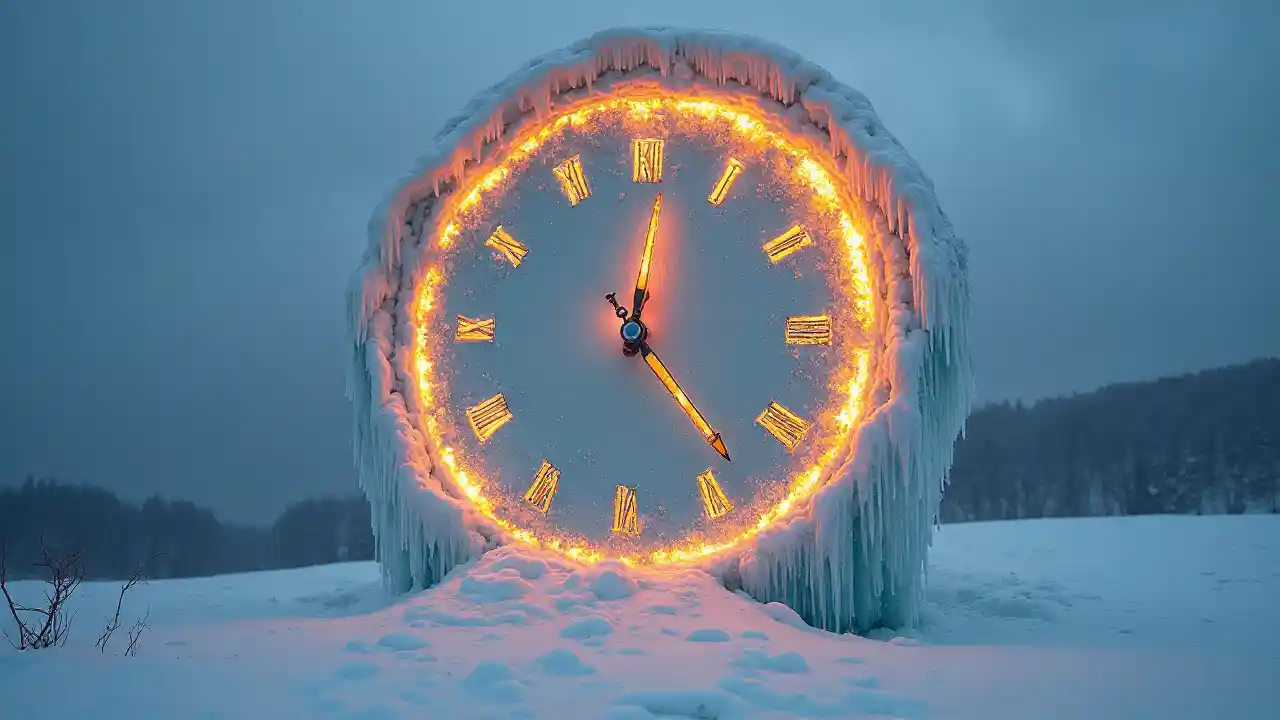 Giant Ice Clock Features Three Hands and Dripping Effects