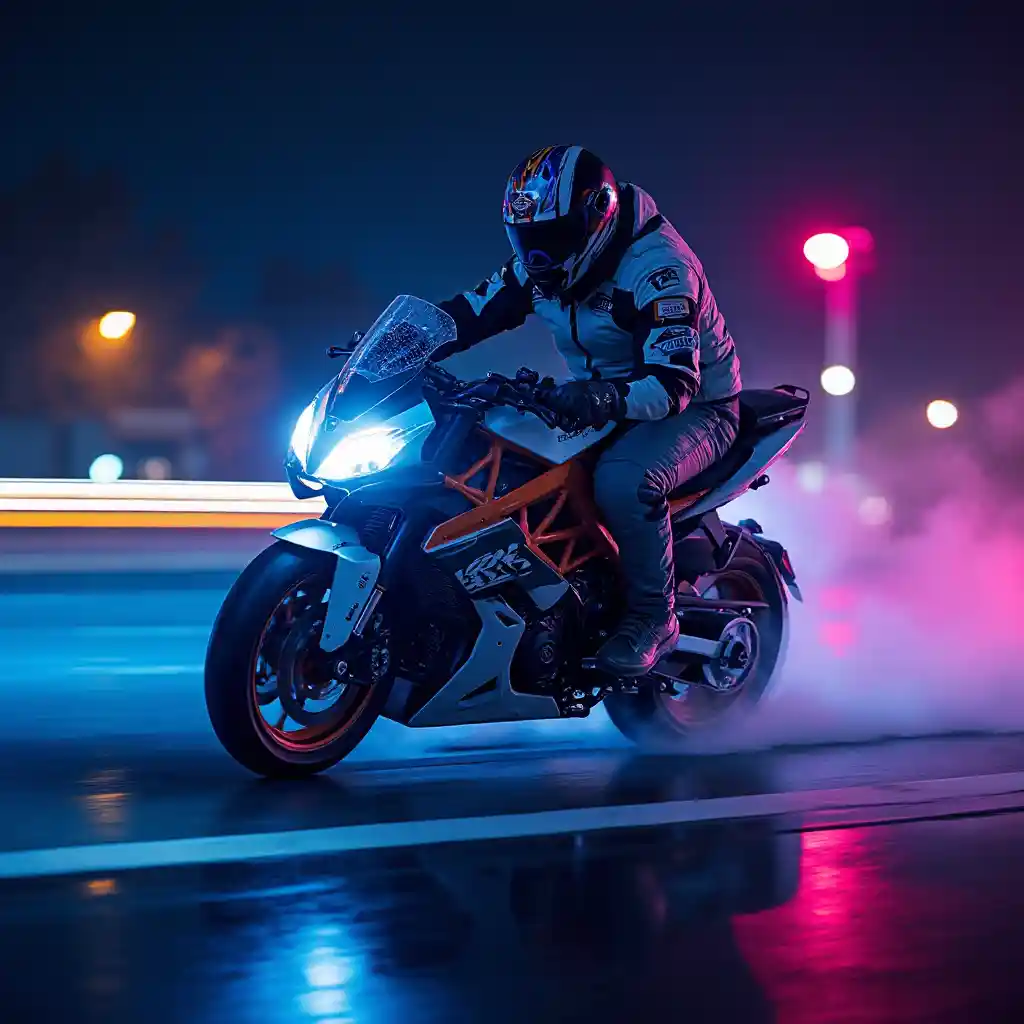 Night Racing with KTM Duck 390 Under Neon Lights