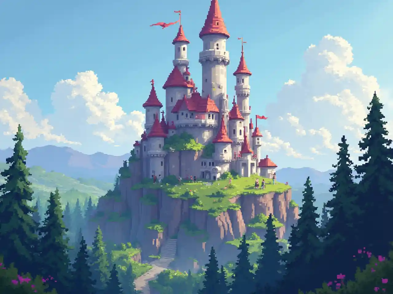 A Stunning View of the Pixelated Castle from Above