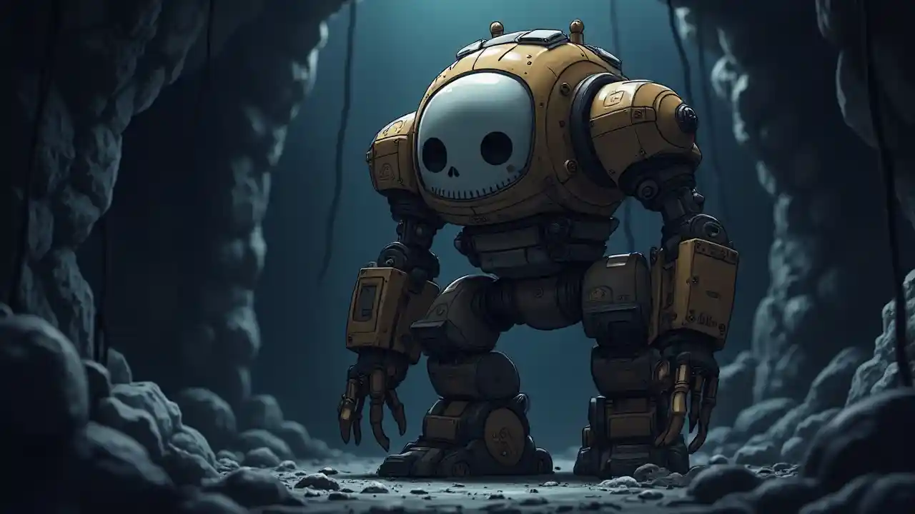 Exploring the Anime Style Mining Robot in Dark Caves