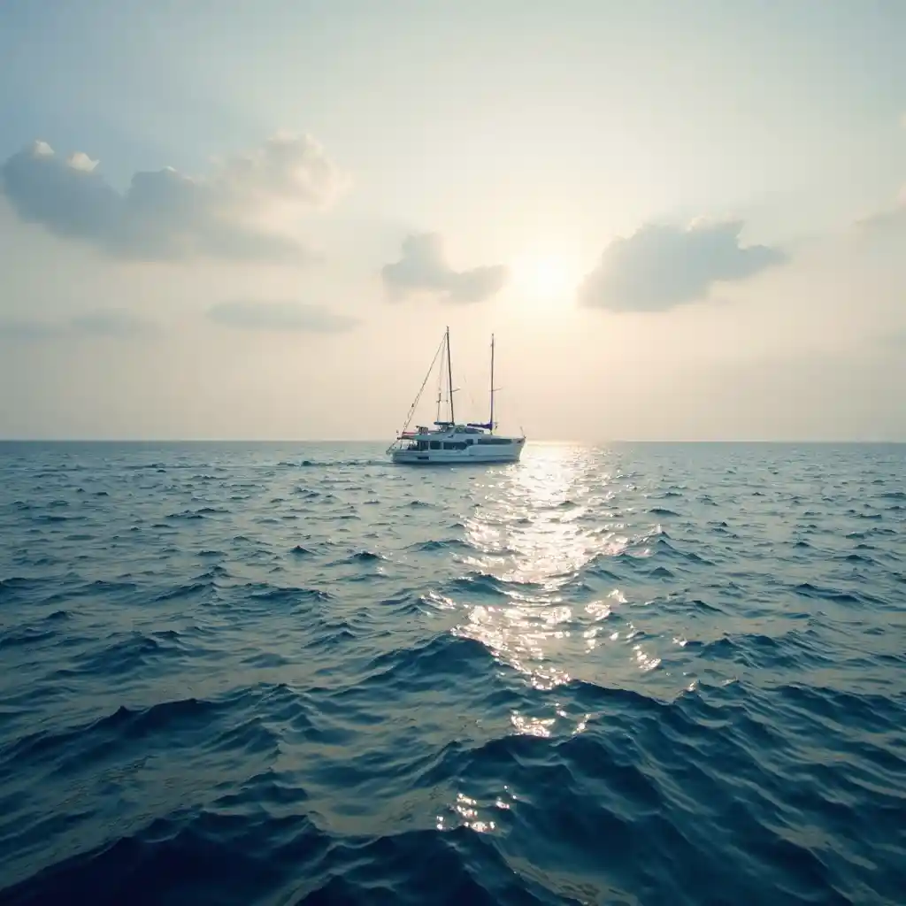 A Serene Appearance of a Distant Boat on the Sea