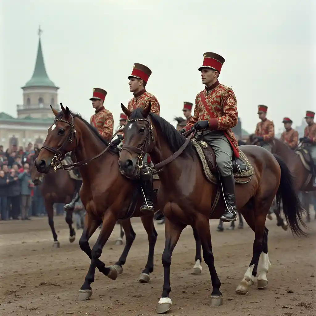 Soviet Cossacks Celebrate with Horseback Parade