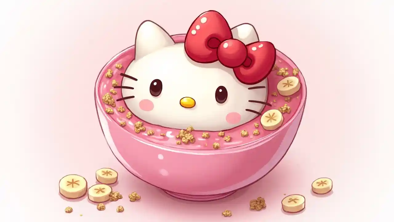 Delicious Hello Kitty Pink Smoothie Bowl Illustration