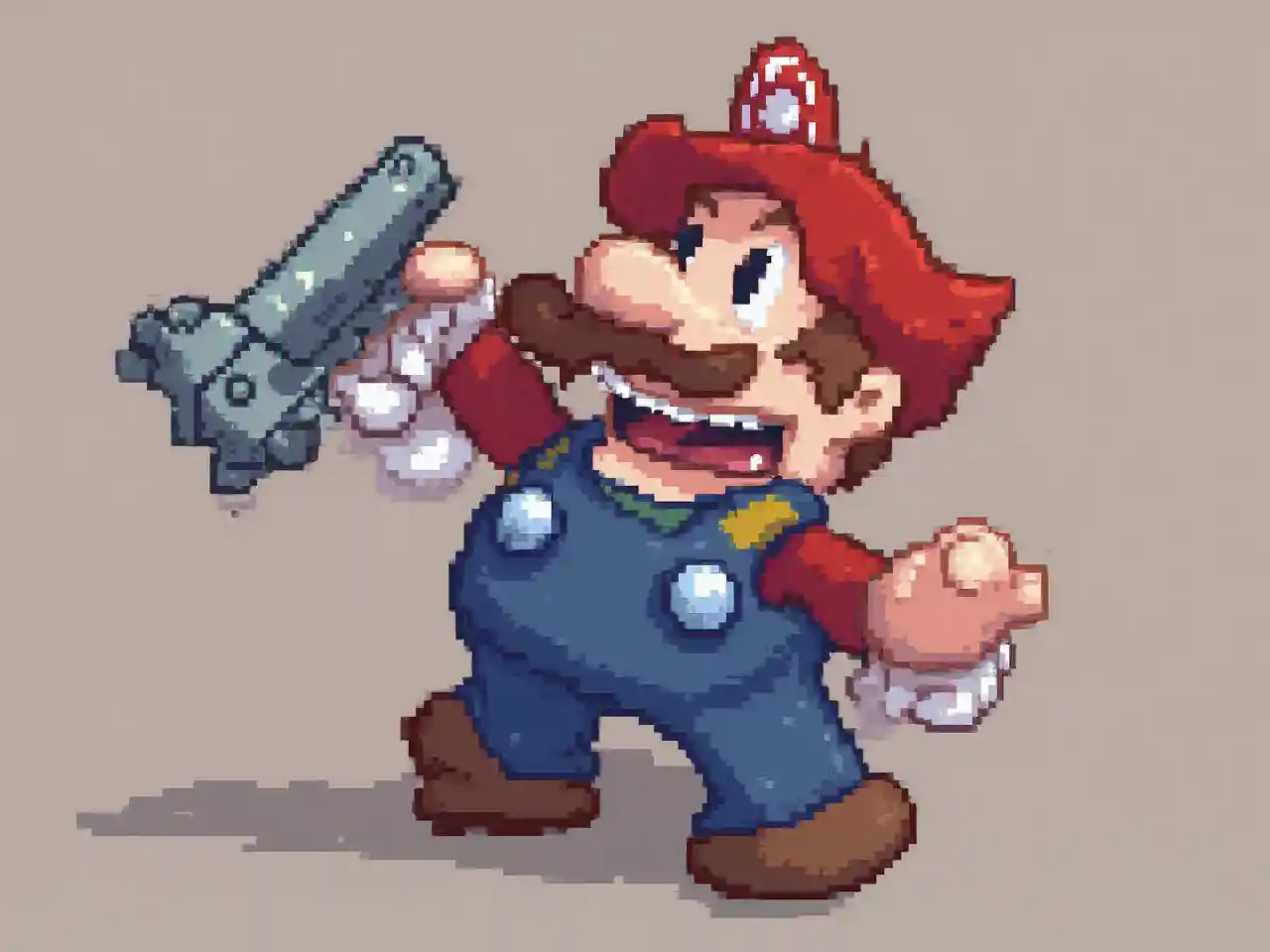 Pixelated Mario Wielding a Pistol in a Retro Game