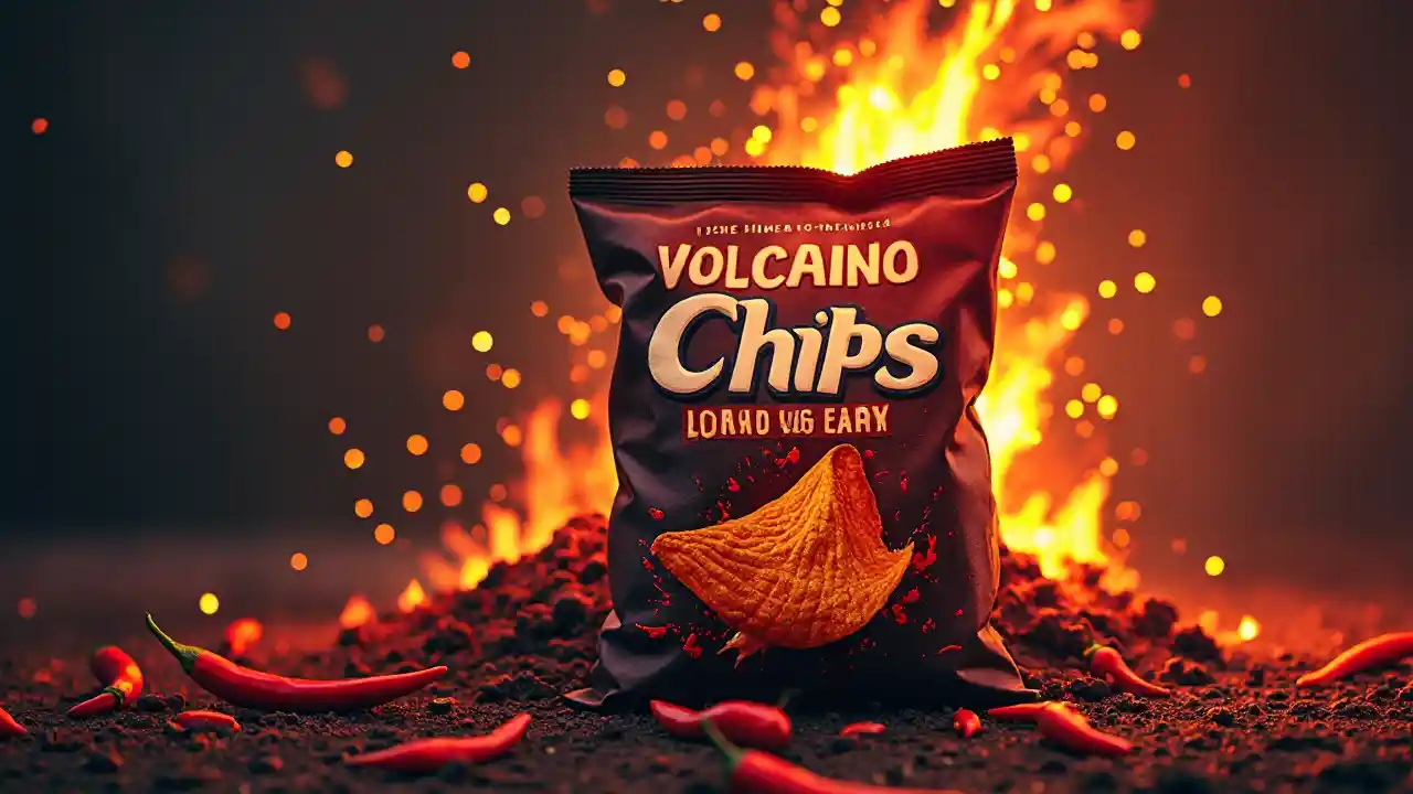 Volcanic Eruption Inspired Chip Bag Design with Chili Peppers