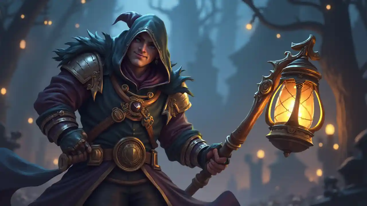 Jax from League of Legends Holding a Lantern Staff