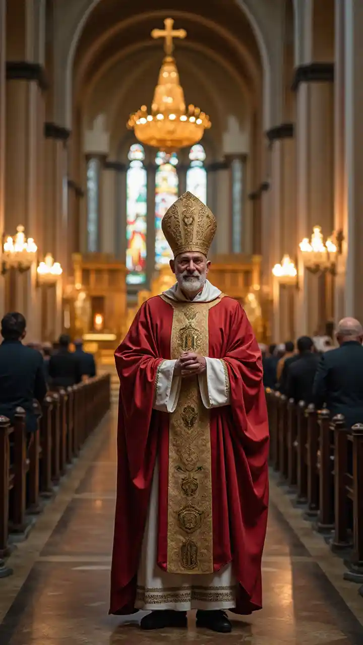 A Man Dressed as the Pope in a Large Church