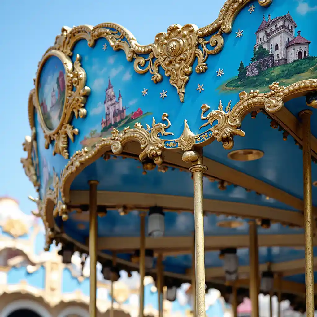 Beautiful Blue Carousel Roof with Fantasy Decorations