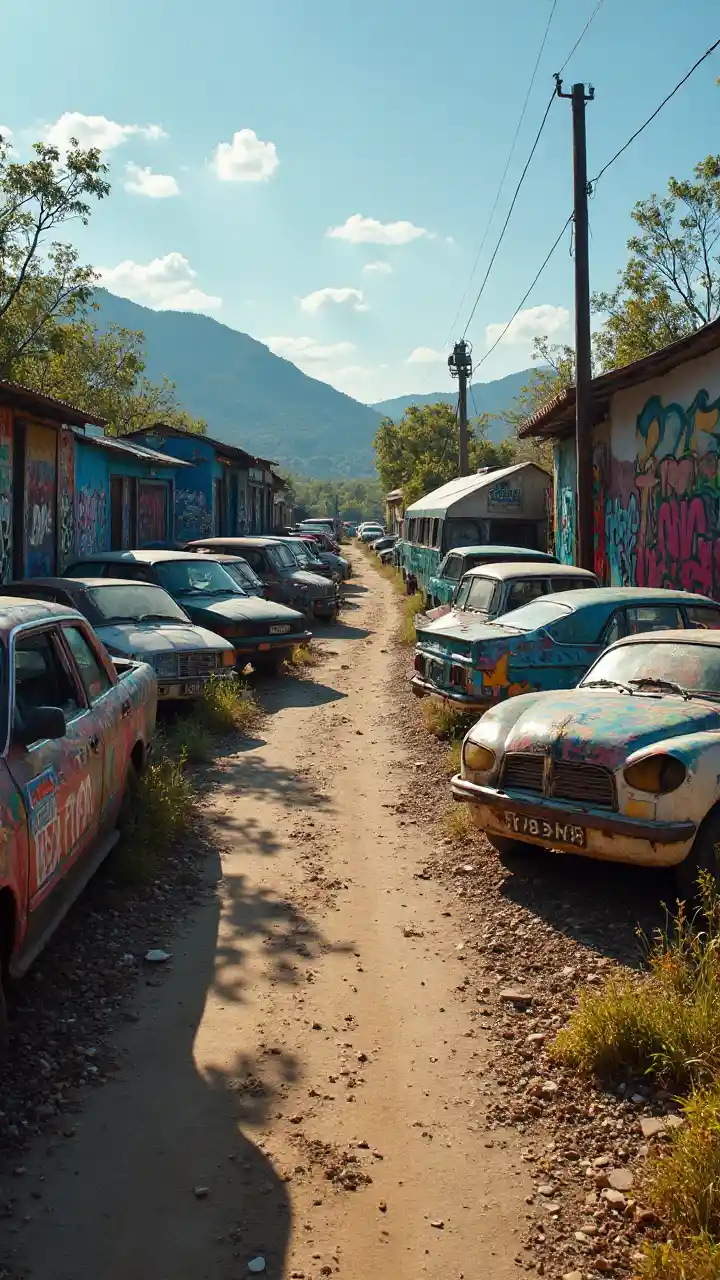 Exploring a Graffiti-Covered Junkyard Pathway Adventure