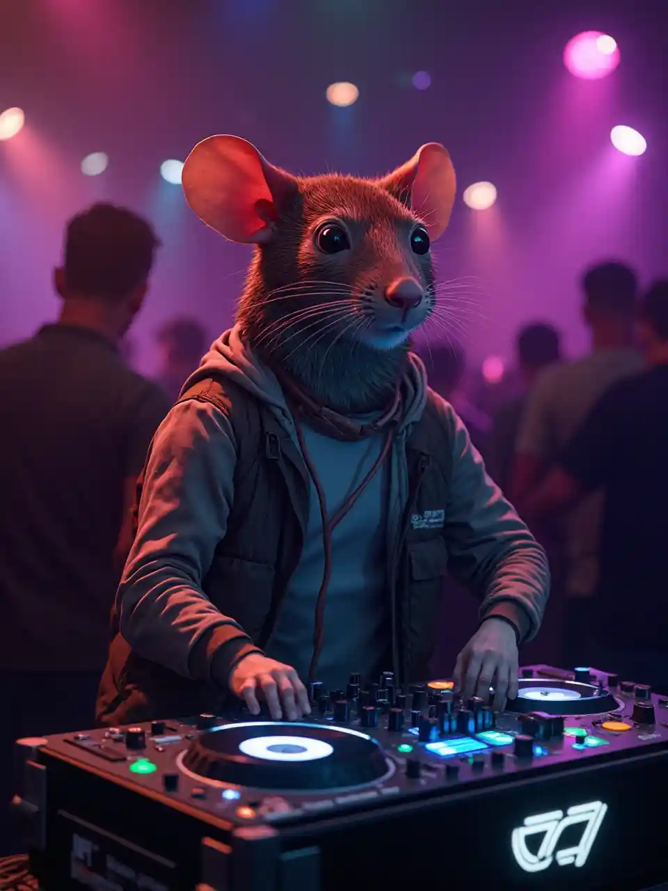 Creative Artistic Interpretation of a Rat DJ in Nightclub
