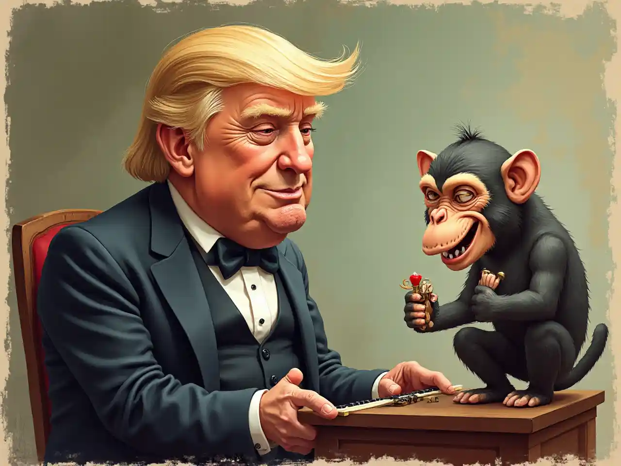 Donald Trump and Abraham Lincoln's Caricature with Monkey