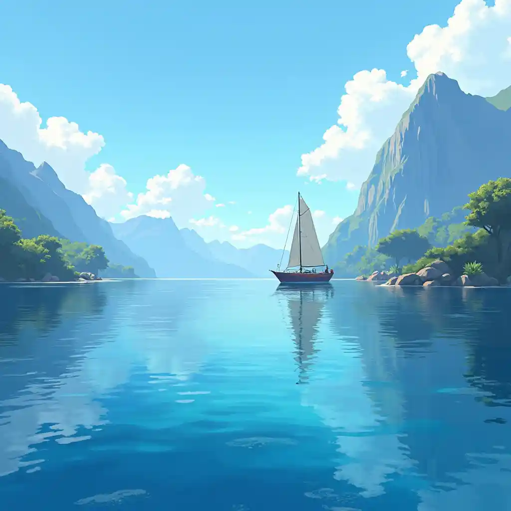 A Serene Sailboat Journey Through Azure Waters and Islands