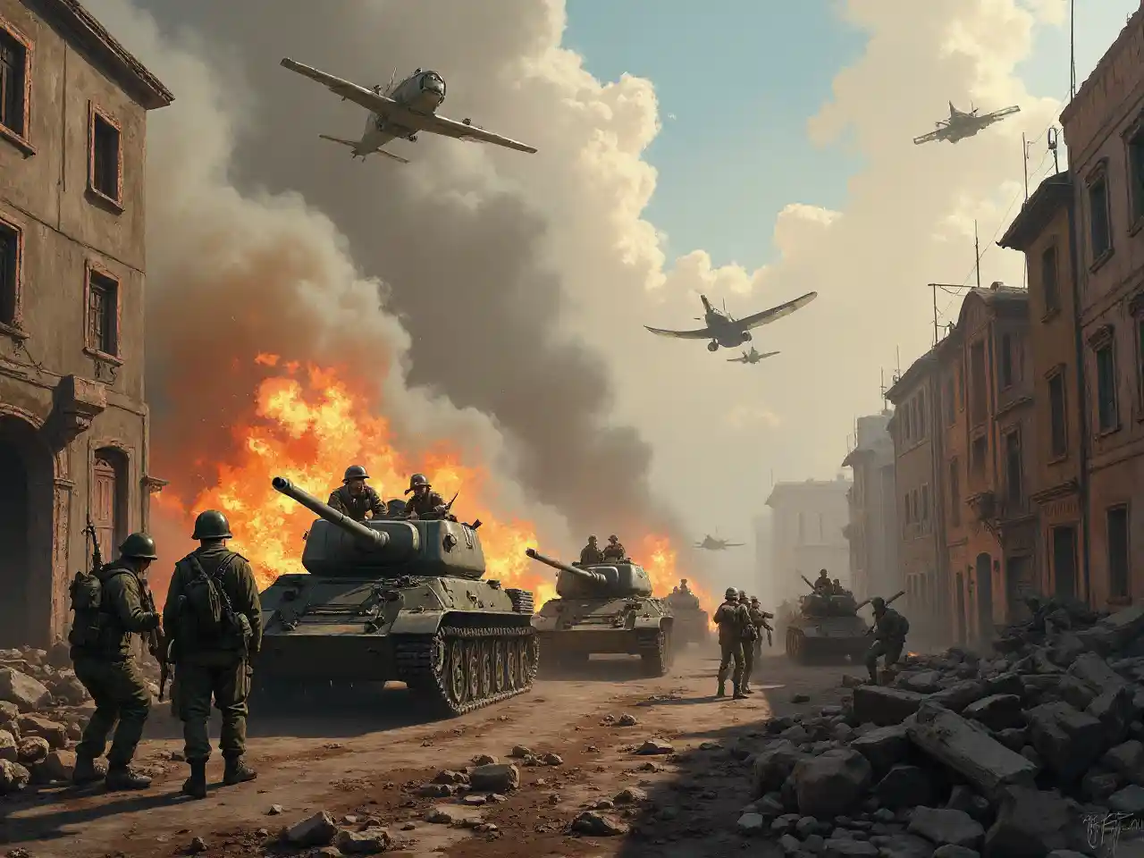 Dramatic Depiction of a World War II Battle Scene