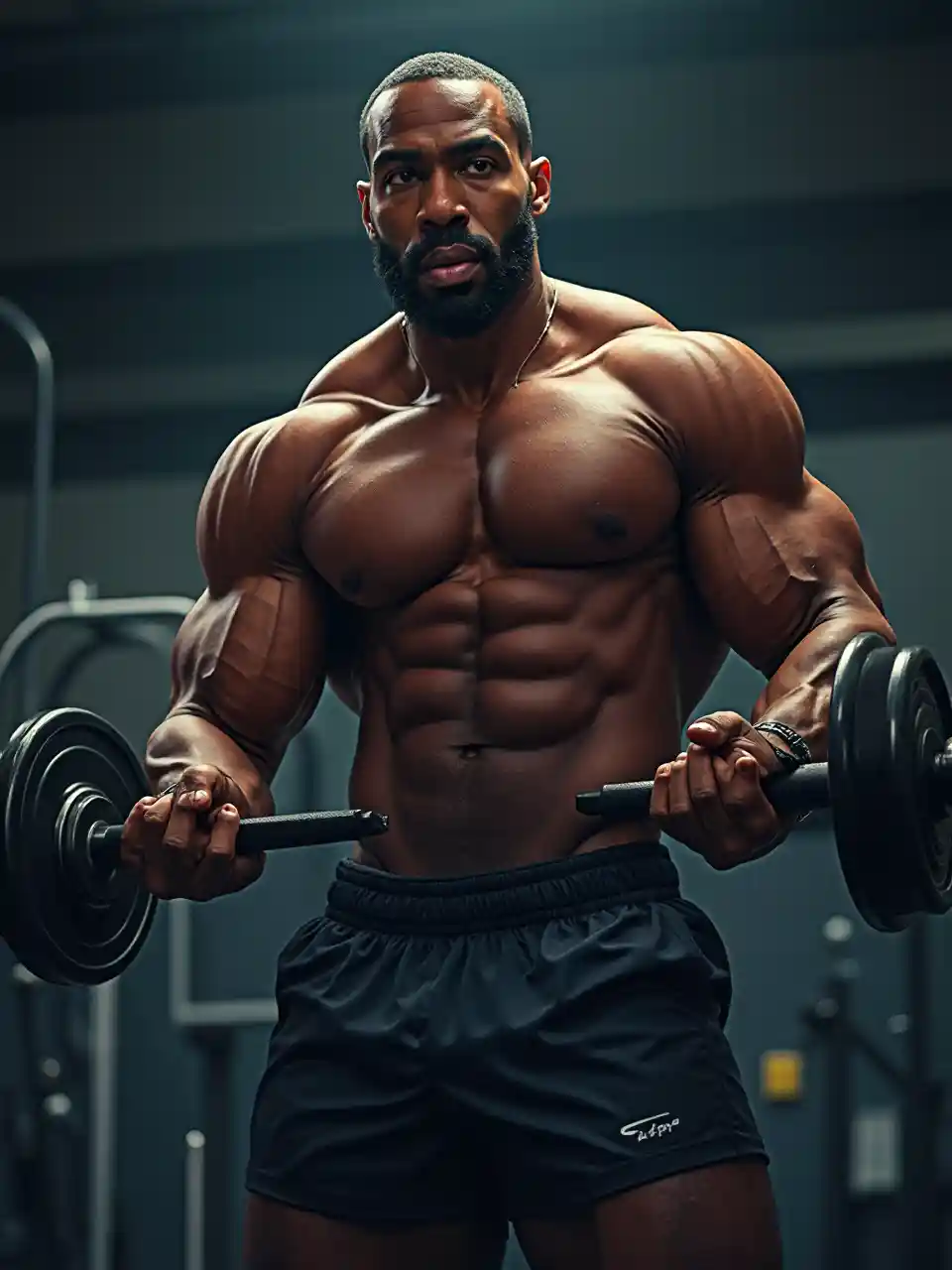 Illustration of a Muscular Black Man Working Out in Gym
