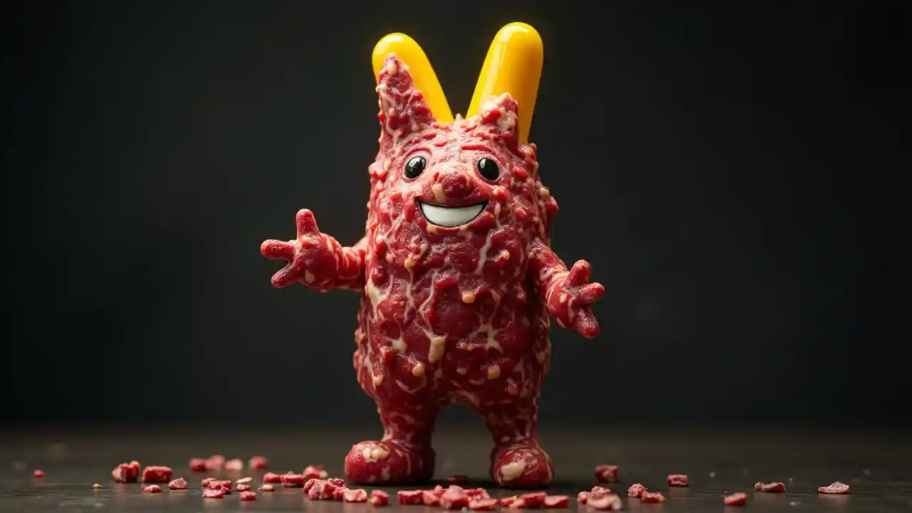 A Surreal Creation: Happy Meal Mascot in Raw Meat Form