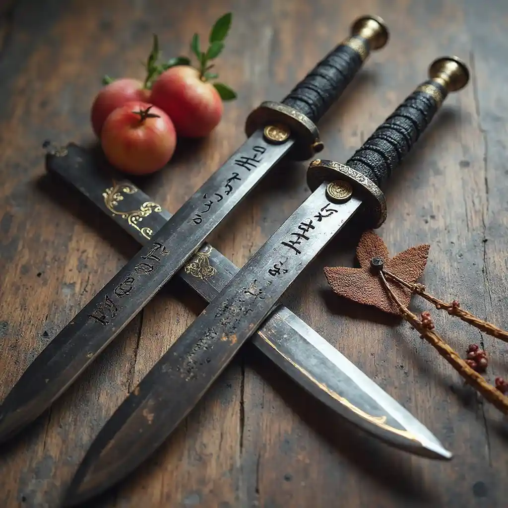 Exquisite Daggers with Unique Ryugorai Handles and Inscribed Blades