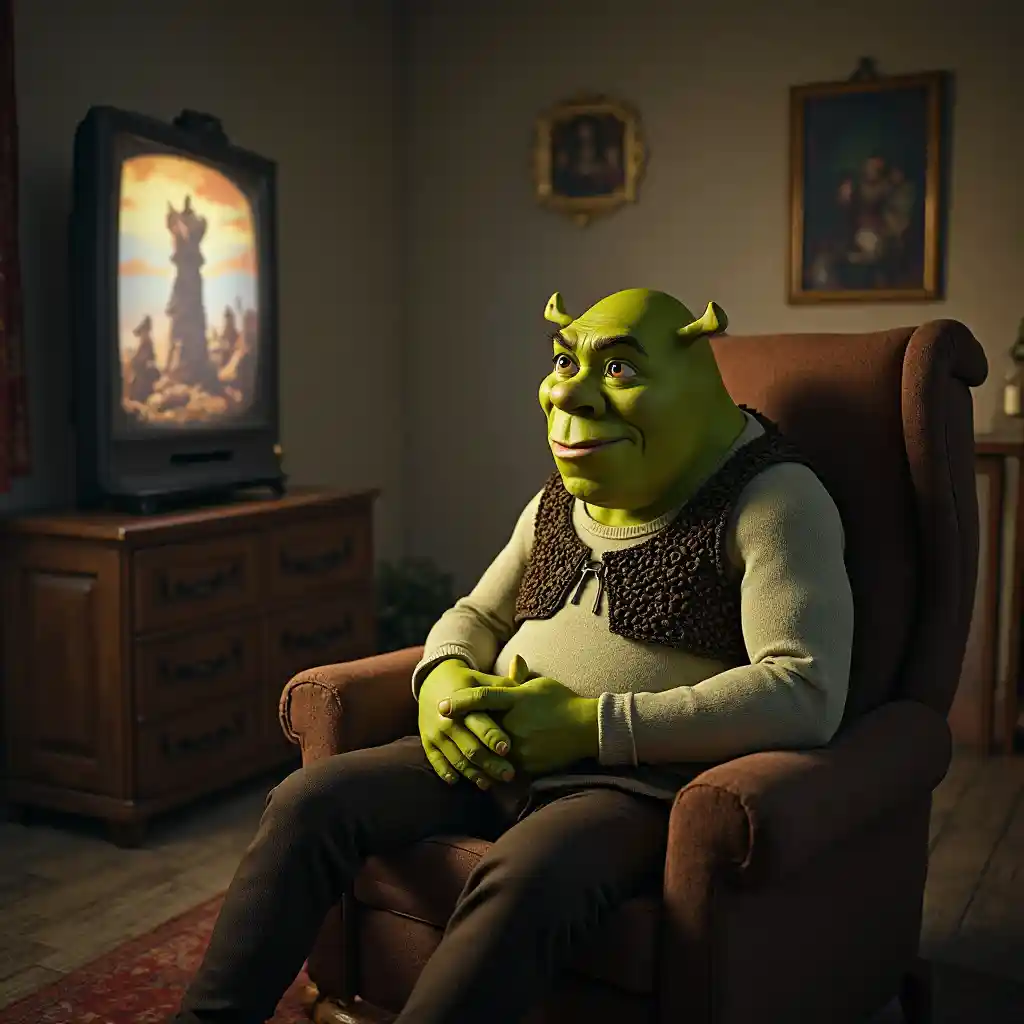 Shrek Enjoying His Favorite Shows While Relaxing