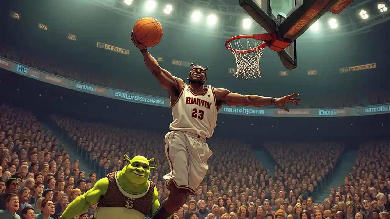 Epic Cartoon Dunk de LeBron James sobre Shrek