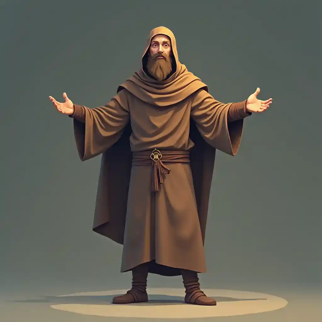 Small Medieval Monk Character in Low Poly T-Pose