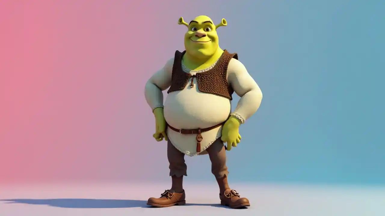 Shrek's Unique Fashion Statement Against Vivid Backdrop