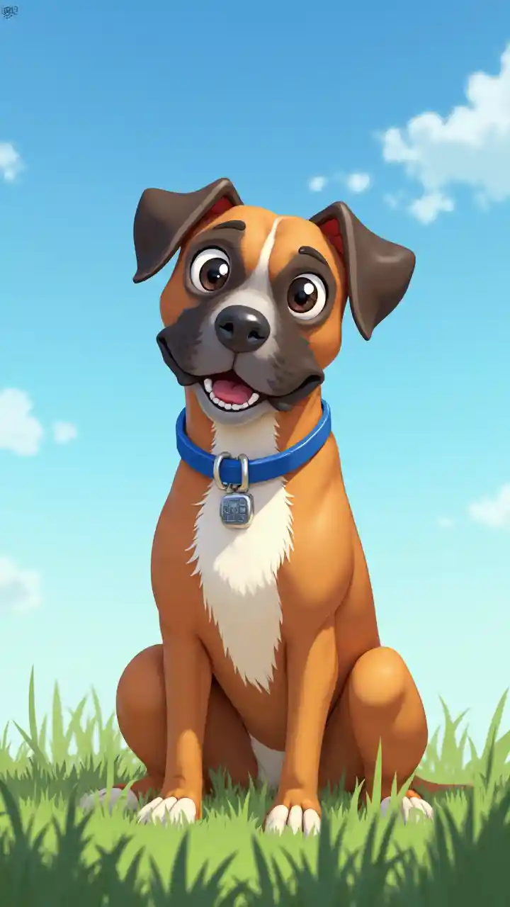 A Playful Animated Boxer Dog in a Serene Landscape