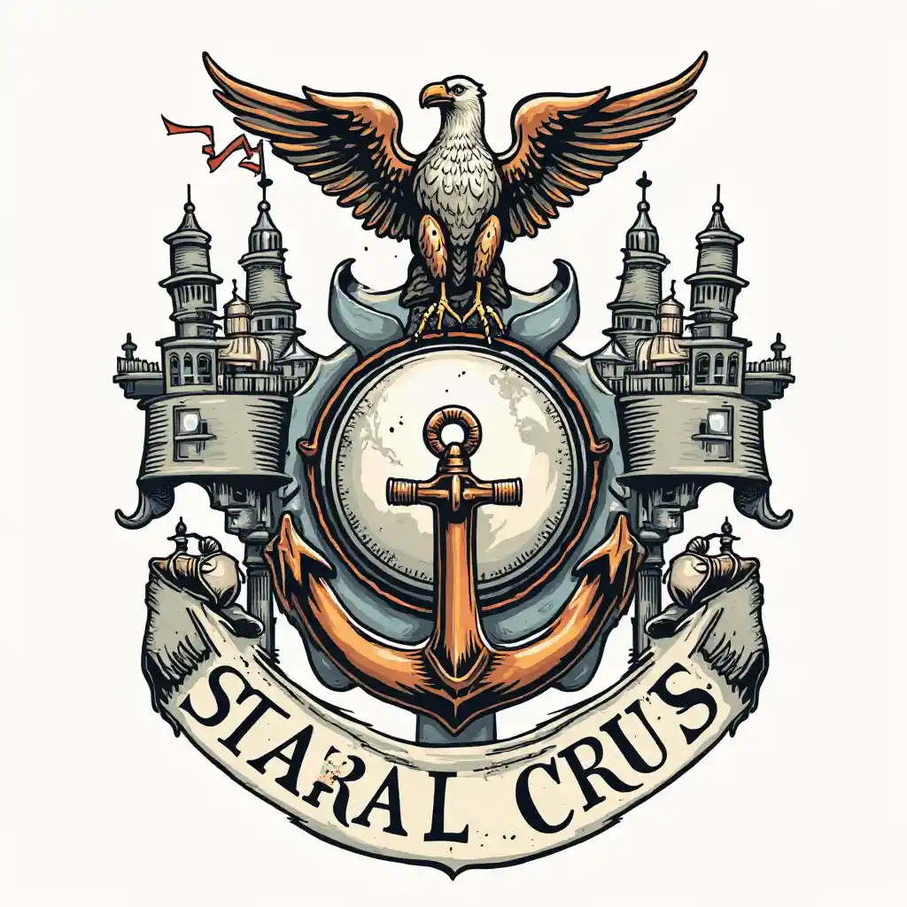 Neo-Traditional Emblem Featuring Eagle and Swords