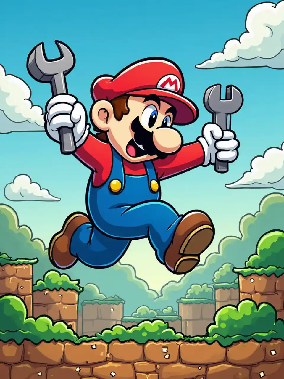 Mario Jumps with Wrenches in Super Mario Bros. Universe