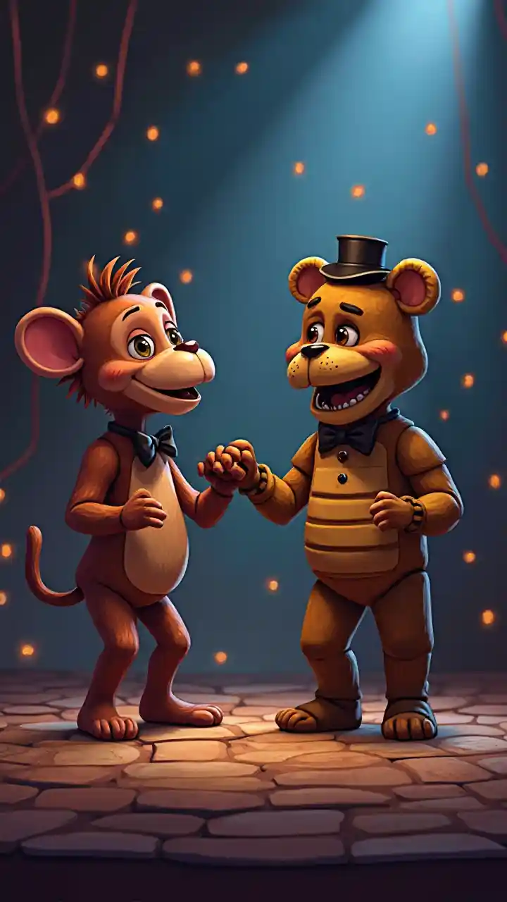 Dancing Cartoon Monkey and Freddy Fazbear Perform Together